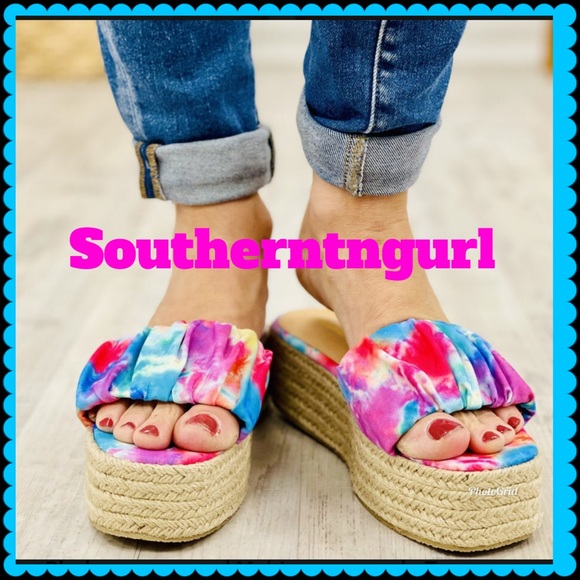 Misbehave | Shoes | Nwt Misbehave Multi Rainbow Slide Wedge Espadrille ...